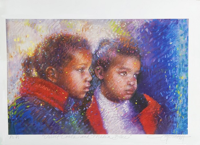 Brenda Joysmith Velvet Coats and Media Blue Giclee On Paper Artist ...