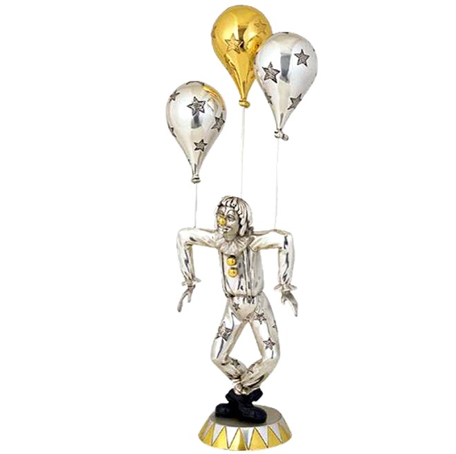 Dargenta Silver Clown Statue Golden Balloon