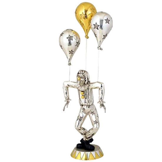 Silver Clown Statue Golden Balloon by Dargenta