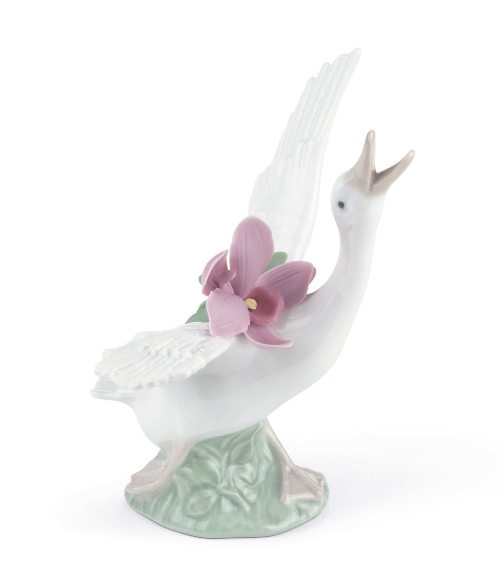 Lladro Running Duck With Pink Orchid 01008493 Porcelain Figurine
