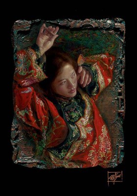 George Tsui Red Butterfly Chiarograph on Paper