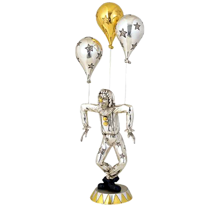 Dargenta Silver Clown Statue Golden Balloon