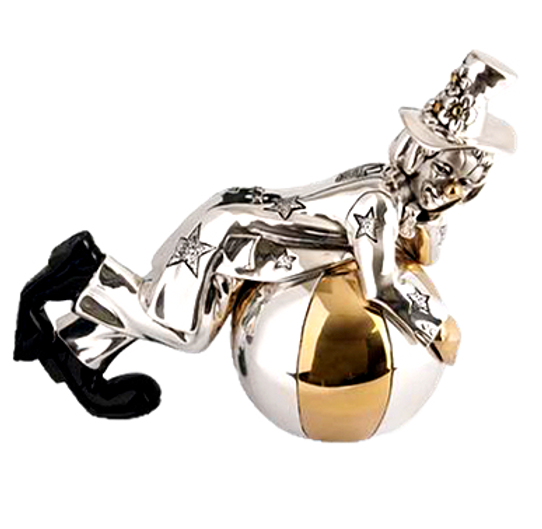 Dargenta Silver Clown Statue On A Ball