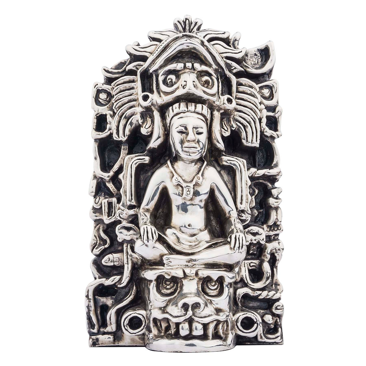 Mayan King with Face Crown Silver Figurine by Dargenta