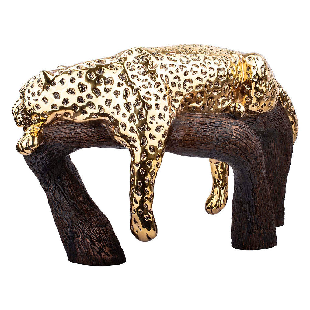 Dargenta Gold Leopard Statue on a Branch