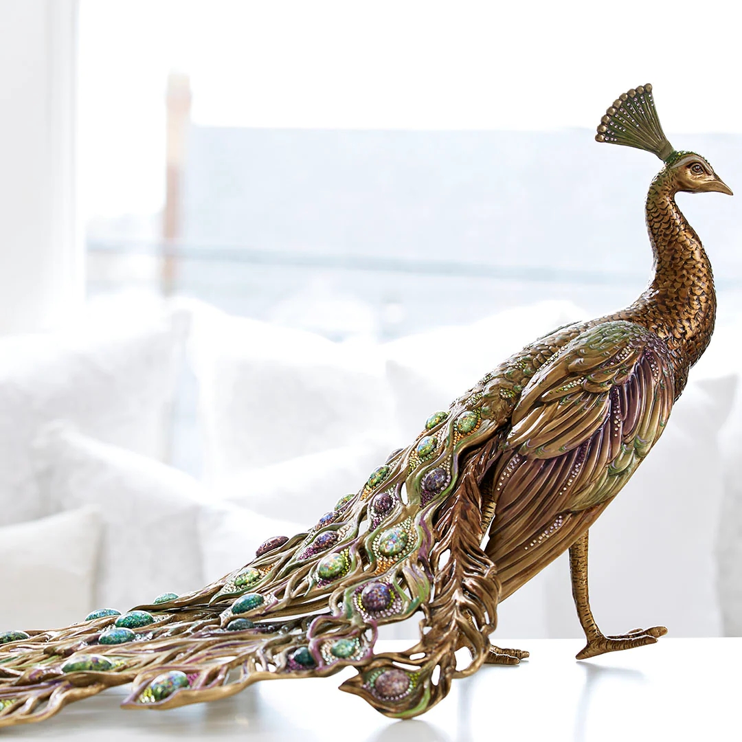 Jay Strongwater Thesues - Grand Peacock Figurine